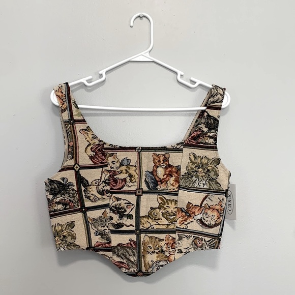 Tops | Women Cats Print Cropped Top | Poshmark